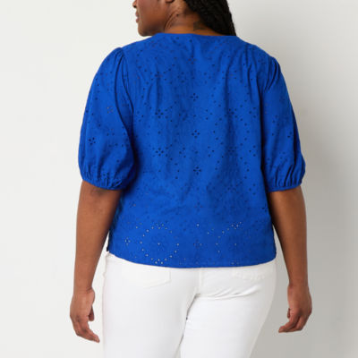 Liz Claiborne Plus Womens Split Crew Neck Short Sleeve Blouse, Color ...