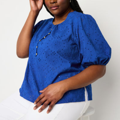 Liz Claiborne Womens Split Crew Neck Short Sleeve Plus Blouse, Color ...