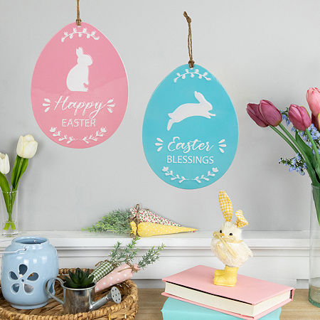 Click here for Northlight 10 Blue And Pink Egg Metal Wall Sign  O... prices