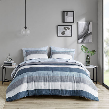 Madison Park Essentials Jaxon Wide Stripe 7-Pc. Comforter Set  Full - Blue  Gray