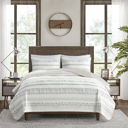 Madison Park Fraser Reversible Printed Microfiber Seersucker 3-Pc. Quilt Set  King/California King - Taupe Multi