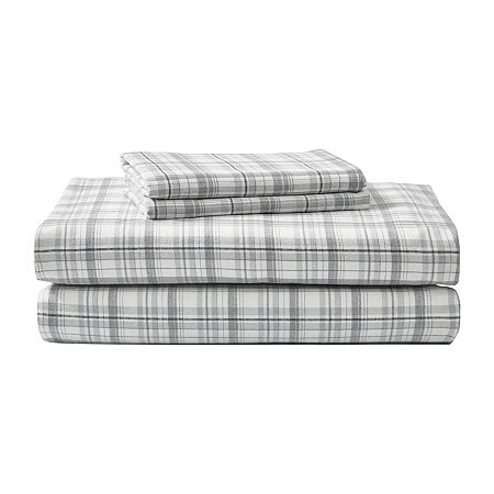 Eddie Bauer Printed Cotton Flannel 4-Pc. Sheet Set  Full - Beacon Hill Pastel Grey