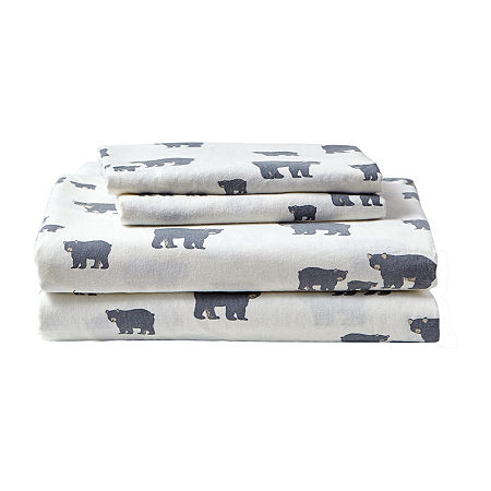 Eddie Bauer Printed Cotton Flannel 4-Pc. Sheet Set  Queen - Bear Family