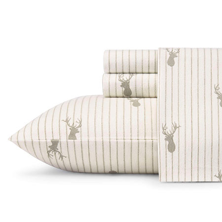 Eddie Bauer Printed Cotton Flannel 4-Pc. Sheet Set  King - Deer Lodge