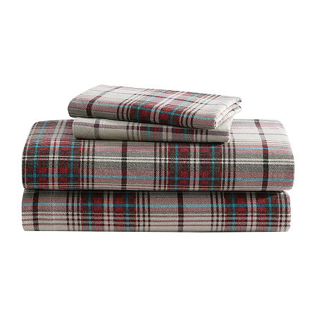 Eddie Bauer Printed Cotton Flannel 4-Pc. Sheet Set  King - Montlake Medium Red