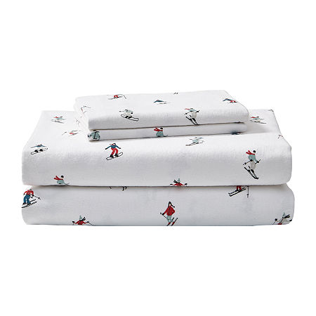 Eddie Bauer Printed Cotton Flannel 4-Pc. Sheet Set  King - Ski Slope