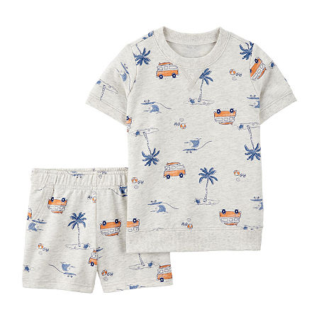 Carters Toddler Boys Beach-Print T-Shirt & Shorts  2 Piece Set - Grey