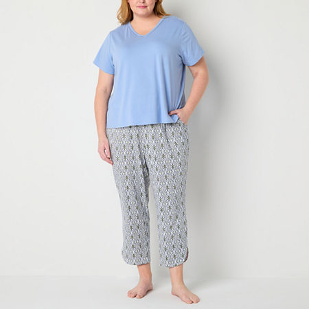 Liz Claiborne Womens V-Neck Short Sleeve 2-pc. Plus Pajama Sets  3x  Blue