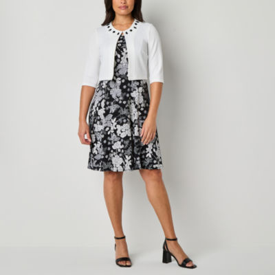Perceptions Womens Floral Jacket Dress, Color: White Black - JCPenney