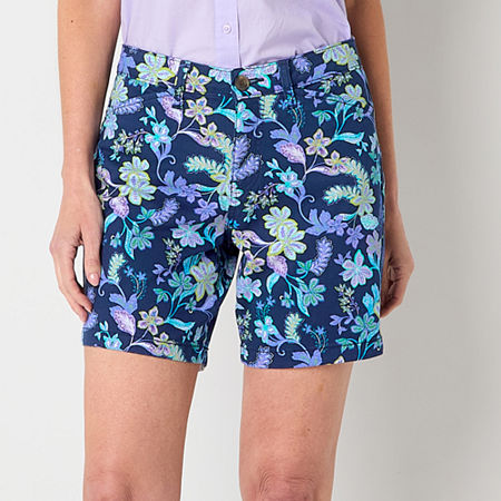 Click here for St. Johns Bay Womens 7 Mid Rise Chino Short  2  Bl... prices
