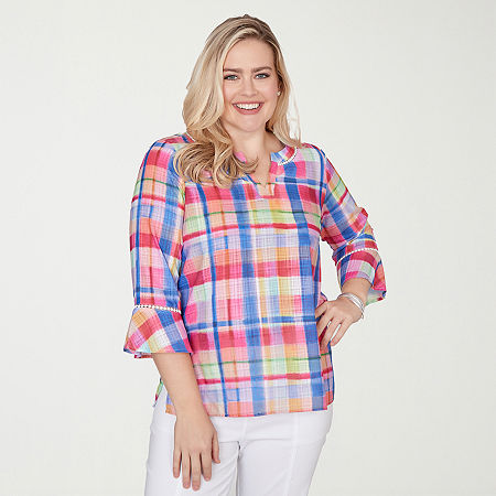 Click here for Alfred Dunner Womens Split Crew Neck 3/4 Sleeve Bl... prices