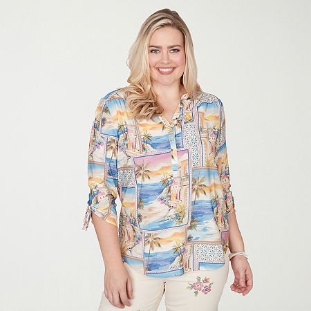 Click here for Alfred Dunner Womens Split Crew Neck 3/4 Sleeve Bl... prices