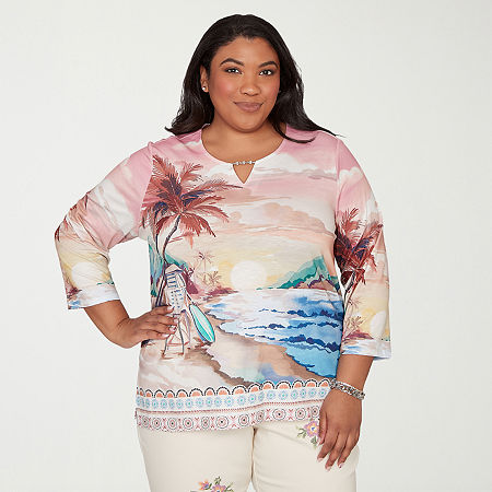 Click here for Alfred Dunner Womens Plus Split Crew Neck 3/4 Slee... prices