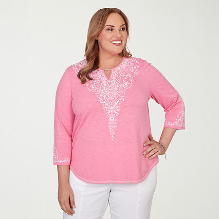 Click here for Alfred Dunner Womens Plus Split Crew Neck 3/4 Slee... prices