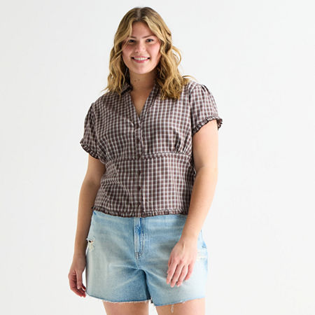 Click here for Forever 21 Womens Juniors Plus Short Sleeve Button... prices