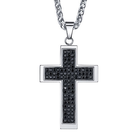 Click here for Mens Stainless Steel & Black Cubic Zirconia Cross... prices