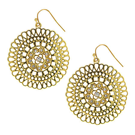 Click here for 1928 Gold Tone Crystal Round Drop Earrings  One Si... prices