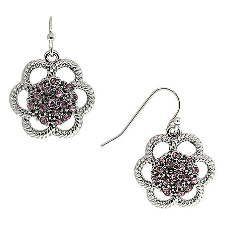 Click here for 1928 Silver Tone Crystal Flower Drop Earrings  One... prices