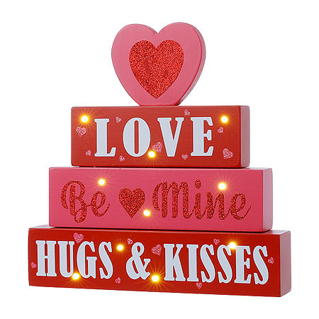 Glitzhome 11.25 Lighted Valentines Wooden Block Table Sign - Red
