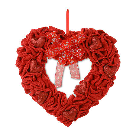 Glitzhome 19.25 Fabric Valentines Heart Wreath - Red