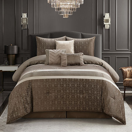 Stratford Park Trinity Geometric 7-Pc. Comforter Set  Queen - Taupe