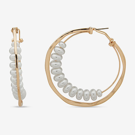 Click here for Worthington Gold Tone Beaded Womens White Simulate... prices