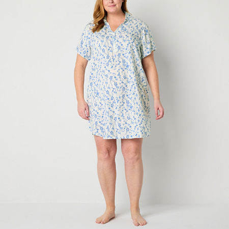 Liz Claiborne Womens Poplin Short Sleeve Plus Nightshirt  2x  White