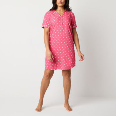 Liz Claiborne Womens Poplin Short Sleeve Nightshirt - JCPenney