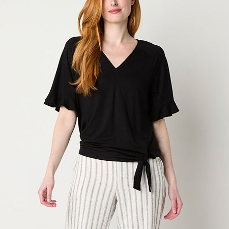 Click here for Liz Claiborne Womens V Neck Short Sleeve Wrap Shir... prices