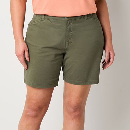 Click here for St. Johns Bay Womens 8 Mid Rise Plus Chino Short... prices