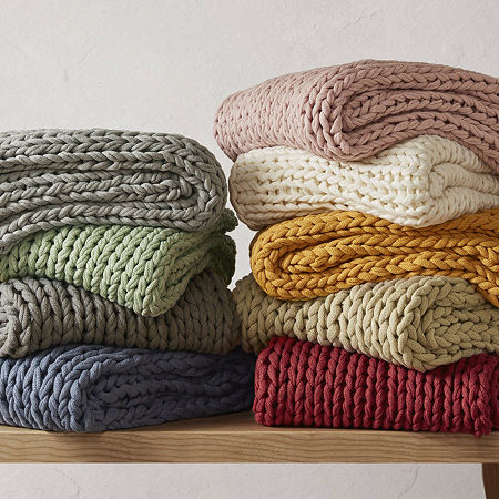 Madison Park Chunky-Knit Handmade Throw  50 x 60 - Indigo