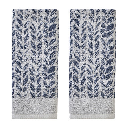 Skl Home Distressed Leaves Turkish Cotton 2 Piece Hand Towel Set  26 x 16 - Denim Blue