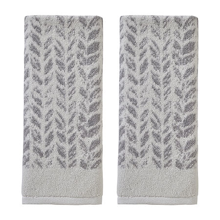 Skl Home Distressed Leaves Turkish Cotton 2 Piece Hand Towel Set  26 x 16 - Gray
