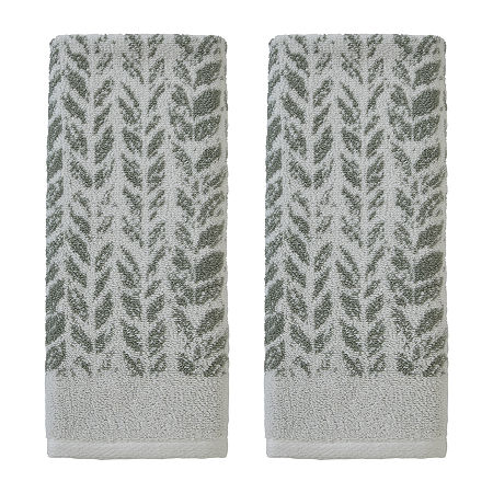 Skl Home Distressed Leaves Turkish Cotton 2 Piece Hand Towel Set  26 x 16 - Sage