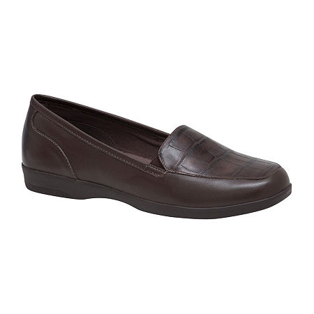 Easy Spirit Womens Devitt Slip-On Loafer Flats - Dark Brown Croco