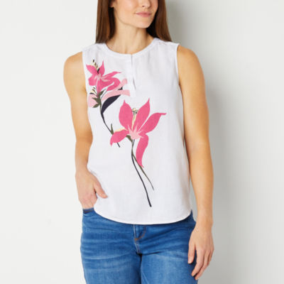 Liz Claiborne Womens Split Crew Neck Sleeveless Blouse - JCPenney