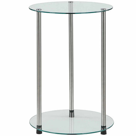 Click here for Donovan 2-Tier Round Glass End Table  One Size  Gr... prices