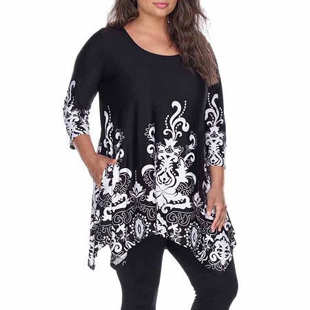 Click here for Plus Size White Mark Scroll Print Border Tunic prices
