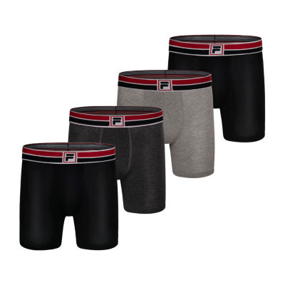 FILA Ultra Soft Stretch No Fly Mens 4 Pack Boxer Briefs, Color: Black ...