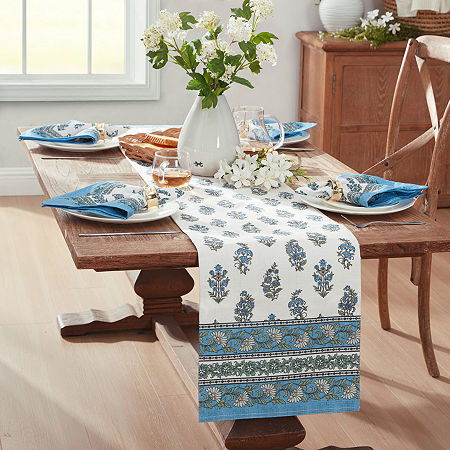 Tropez Block Print Stain Water Resistant Indoor and Outdoor Table Runner  13 x 70 - Multi