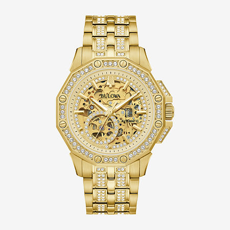 Bulova Mens Octava Automatic Crystal-Accent Gold-Tone Stainless Steel Bracelet Watch 41.7mm - Gold-tone