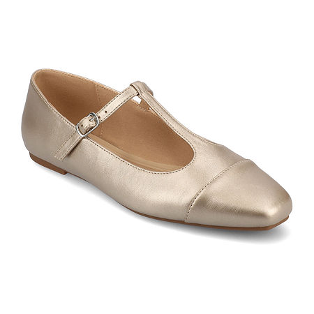 Journee Collection Womens Theah T-Strap Cap Toe Mary Jane Flats - Champagne