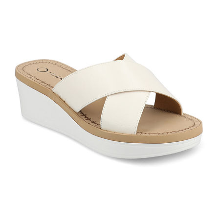 Journee Collection Womens Biara Wedge Sandals  8 Medium  White