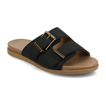 Journee Collection Womens Cosette Double Strap Flat Sandals - Black