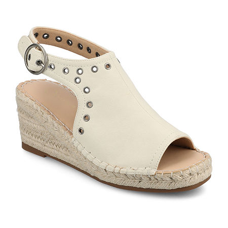 Journee Collection Womens Crisie Peep Toe Espadrille Wedge Sandals - White