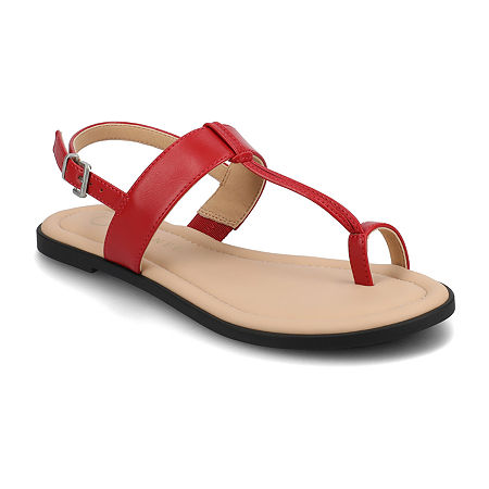 Journee Collection Womens Gerra T Strap Toe Ring Flat Sandals - Red