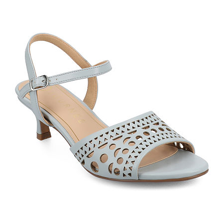 Journee Collection Womens Jessly Perforated Kitten Heel Dress Sandals - Light Blue
