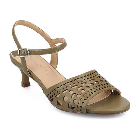 Journee Collection Womens Jessly Perforated Kitten Heel Dress Sandals - Olive