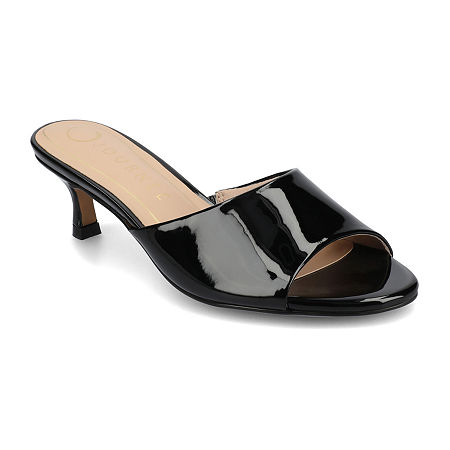 Journee Collection Womens Jeylah Kitten Heel Dress Sandals - Patent  Black