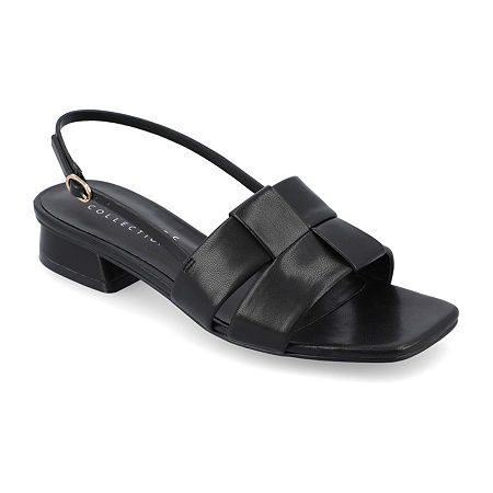 Journee Collection Womens Tabatha Block Heel Slingback Flat Sandals - Black